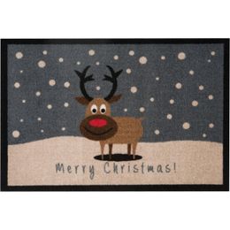 Fußmatte Christmas Reindeer, Hanse Home, rechteckig, Höhe: 7 mm, In- & Outdoor, Rutschfest, Weihnachten, Waschbar, Wetterfest, Flur, grau