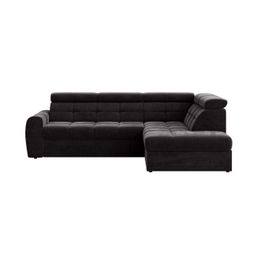 Places of Style Ecksofa FERMATA L-Form, ausziehbar zur Schlaffunktion, mit großem Bettkasten, mit verstellbaren Kopfstützen, moderne Steppung, schwarz