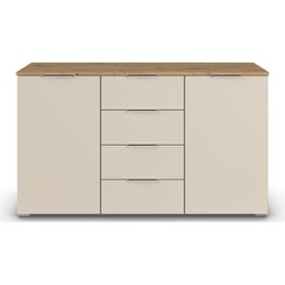 Rauch Kommode Sideboard Kombikommode Schubladenkommode AGORDO, Breite 140 cm mit 4 Schubkästen und 2 Türen, inkl. 3er-Set Filzboxen, beige