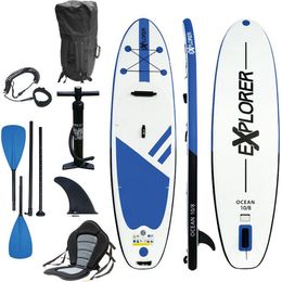 EXPLORER Inflatable SUP-Board Ocean 10‘8“ Aufblasbares Stand Up Paddle Set (325x84x15cm), (Set, 8 tlg., incl. Zubehör, Kajaksitz, Fußschlaufe), blau|weiß