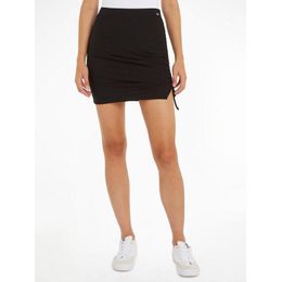 Tommy Jeans Minirock TJW GATHERING RIB MINI SKIRT Webrock mit Tommy Jeans Flagge, schwarz