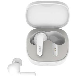 Belkin SoundForm Flow In Ear Headset Bluetooth® Weiß Noise Cancelling Headset, Ladecase, Schweißresistent