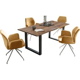 Salesfever Essgruppe, (Set, 5-tlg), Tischplatte behandelt mit OSMO Hartwachs-Öl in seidenmattem Finish, gelb|schwarz|silberfarben