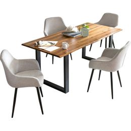 Salesfever Essgruppe, (Set, 5-tlg), Tischplatte mit echter Baumkante, grau|schwarz