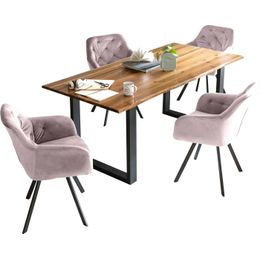 Salesfever Essgruppe, (Set, 5-tlg), Stühle mit 360° Drehplatte, Tischplatte mit echter Baumkante, rosa|schwarz