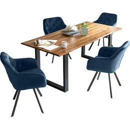 Salesfever Essgruppe, (Set, 5-tlg), Stühle mit 360° Drehplatte, Tischplatte mit echter Baumkante, blau|schwarz