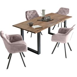 Salesfever Essgruppe, (Set, 5-tlg), Stühle mit 360° Drehplatte unter der Sitzfläche, mit echter Baumkante, rosa|schwarz