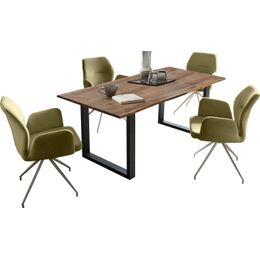 Salesfever Essgruppe, (Set, 5-tlg), Tischplatte behandelt mit OSMO Hartwachs-Öl in seidenmattem Finish, grün|schwarz|silberfarben