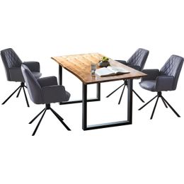 Salesfever Essgruppe, (Set, 5-tlg), Stühle mit 360 Grad Drehplatte unter der Sitzfläche, grau|schwarz