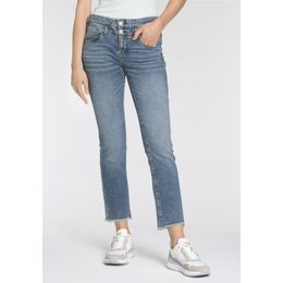 Bootcut-Jeans Herrlicher "Baby Cropped Light Denim" Gr. 34, N-Gr, blau (blue) Damen Jeans Bootcut