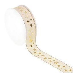 buttinette Stoffband "Sterne", creme-gold, 25 mm, 6 m