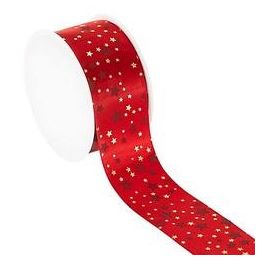 buttinette Satinband "Sterne", rot-gold, 38 mm, 5 m