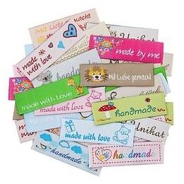 buttinette Label-Set "Kinder" zum Aufbügeln, Größe: 5,5 x 1,6 cm, Inhalt: 30 Stück