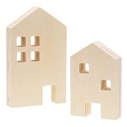 buttinette Häuser aus Holz, 20 x 12 cm und 15 x 10 cm, 2 Stück