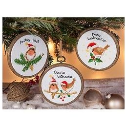 buttinette Miniatur-Stickbilder "X-Mas Grüße", Ø 10 cm, 3er-Set