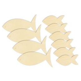 buttinette Deko-Fische aus Holz, 11 x 5 cm und 17 x 9,5 cm, 10 Stück