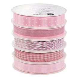 buttinette Bänderpaket, rosa-weiß, 2–15 mm, 5x 2 m