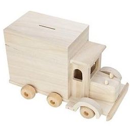 buttinette Spardose "Lastwagen" aus Holz, 25 x 14 x 15 cm