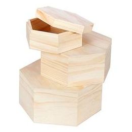 buttinette Boxen aus Holz, sechseckig, 3 Stück