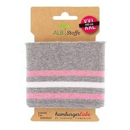 ALB Stoffe Albstoffe Bio-Strickbündchen "Cuff Me College", grau/weiß/rosa, 1,4 m