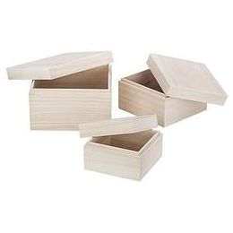 buttinette Boxen aus Holz, 18 x 18 x 12 cm, 15 x 15 x 10 cm und 12 x 12 x 8 cm, 3 Stück