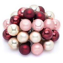 buttinette Weihnachtskugeln am Draht, creme, marsala, pink, 2 cm Ø, 24 Stück