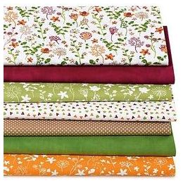 buttinette Patchwork- und Quiltpaket "Wiesenblumen", grün/marsala/orange