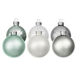 buttinette Weihnachtskugeln aus Glas, mint, silber, weiß 6 cm Ø, 12 Stück