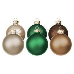 buttinette Weihnachtskugeln aus Glas, grün, braun, creme, 6 cm Ø, 12 Stück
