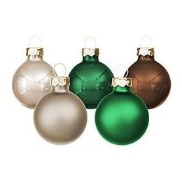 buttinette Weihnachtskugeln aus Glas, grün, braun, creme, 3 cm Ø, 12 Stück