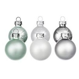 buttinette Weihnachtskugeln aus Glas, mint, silber, weiß, 3 cm Ø, 12 Stück