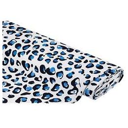 buttinette Ottoman-Jersey "Leo-Print", weiß/blau/schwarz