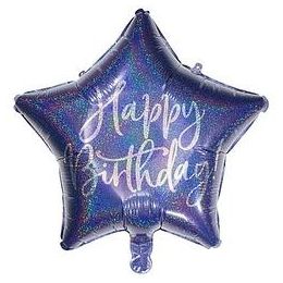 buttinette Folienballon "Stern - Happy Birthday", blau, 40 cm Ø