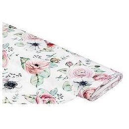 buttinette Deko-Satin "Anemonen", offwhite/rosa