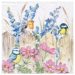buttinette Papierserviette "Vögel auf dem Zaun", 33 x 33 cm, 20 Stück
