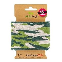 ALB Stoffe Albstoffe Bio-Strickbündchen "Cuff Me Camouflage", grün/creme, 1,4 m