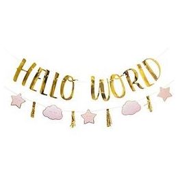 buttinette Papiergirlanden-Set "Hello World", rosa, 1,70 Meter