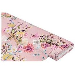 buttinette Feinripp-Jersey "Blumen", digital bedruckt, rosa-color