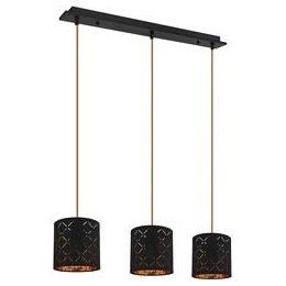 Maytoni Pendelleuchte schwarz Hängelampe Esstisch Wohnzimmerlampe hängend 3 flammig, Dekorstanzungen Metall schwarz gold, 3x E27 Fassungen, LxBxH 70x15x120 cm