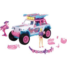 DICKIE TOYS DICKIE-TOYS Pink Drivez Flamingo Jeep mit Boards für Stand up Paddling, Armband Spielzeugauto Mehrfarbig
