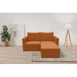 DOMO collection 2-Sitzer 800015, als Sitzmöbel oder Schlafgelegenheit nutzbar, Schlafsofa, Sitzfläche mit Federkern, inkl. 2 Rückenkissen, orange