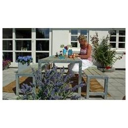 Holz Gartengarnitur Planken im Set mit Gartenbank und Gartentisch in der Farbe Grün