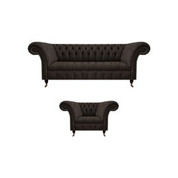 JVmoebel Wohnzimmer-Set Braun Designer Polstermöbel Sofa Dreisitze Couch Luxus Sessel Komplett
