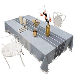 KIKI Tischdecke Moderne schlichte gestreifte Tischdecke mit Quasten (1-tlg)