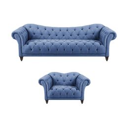 JVmoebel Wohnzimmer-Set Komplett Wohnzimmer Modern Sofa Dreisitze Couch Blau Einrichtung