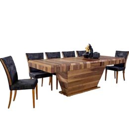 JVmoebel Esszimmer-Set, Garnitur Polster 7tlg Design Holz Ess Wohn Zimmer Set Tisch + 6x