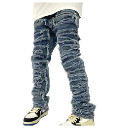 KIKI Haremshose Herren Hip Hop Jeans Loose Straight Washed Jeans Lässige Jeans