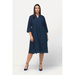 Ulla Popken Sommerkleid Midikleid Lochspitze Tunika-Ausschnitt 3/4-Arm