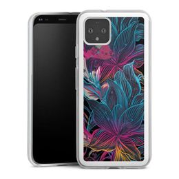 DeinDesign Handyhülle Neon Blumen bunt Neon Flower Power, Google Pixel 4 Silikon Hülle Bumper Case Handy Schutzhülle, weiß