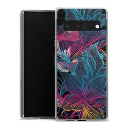 DeinDesign Handyhülle Neon Blumen bunt Neon Flower Power, Google Pixel 6 Pro Silikon Hülle Bumper Case Handy Schutzhülle, weiß